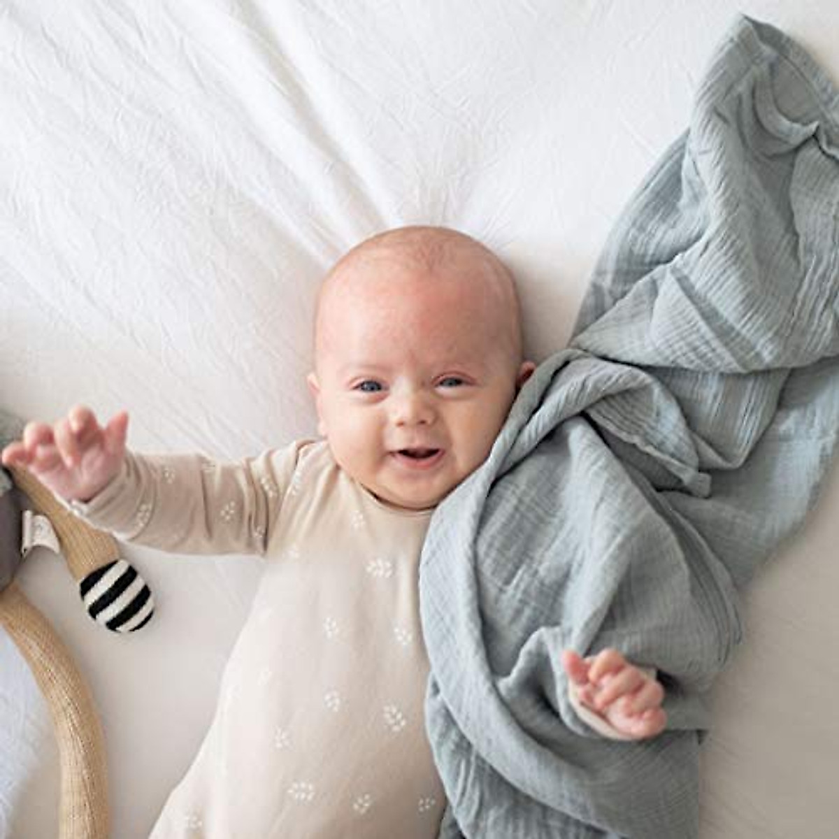 Ely's & Co. Cotton Muslin Swaddle Blanket 2-Pack for Baby Boy — 100% Cotton Muslin Extra-Large Swaddle Blankets (47” x 47”) Misty Blue, Solid & Dottie Design