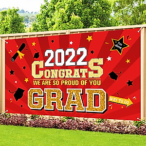 Graduation Party Decorations 2022 Red - Large 78” x 45” Congrats Graduation Banner Party Supplies - Class of 2022 Graduation Decorations for Any Schools or Gradesr Indoor/Outdoor Home Door Décor