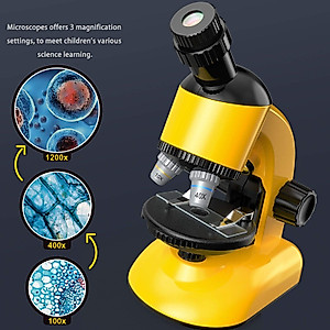 Microscope for Kids, Microscope Kit LED 40X-1200X Magnification Kids Science Toys, Microscope Slides with Specimens for Kids,Students Microscope STEM Kit