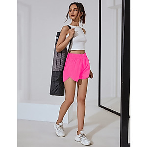 BMJL Women's Running Shorts Elastic High Waisted Shorts Pocket Sporty Workout Short Quick Dry Athletic Shorts Pants(M,Hot Pink)