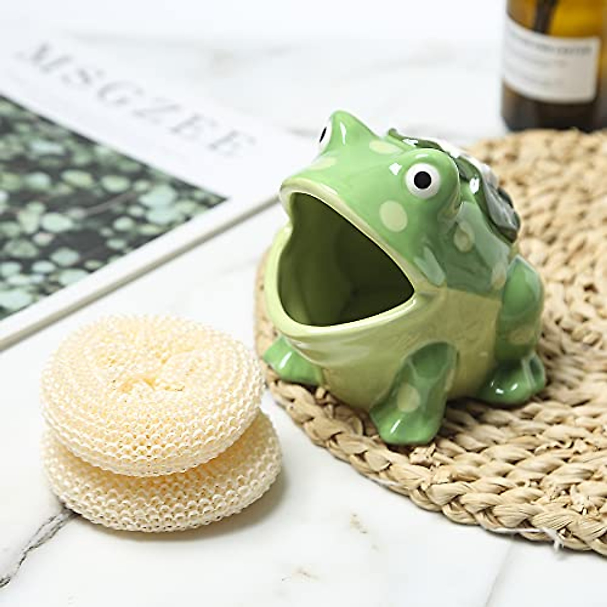 Ceramic Kitchen Scrubby Sponge Holder, Art Frog Collection, Adorable Home & Kitchen Decor