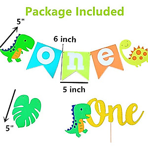 LaVenty Set of 2 Dinosaur First Birthday Banner Dinosaur One Cake Topper Dinosaur 1st Birthday High Chair Banner Dinosaur Birthday Party Decoration