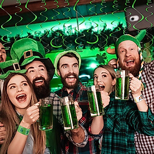 24 PCS Green Hanging Swirl, Sparkle Ceiling Hanging Decorations, Plastic Streamer Party Decorations with Double-Swirls and Single-Swirls for Birthday Decorations, Graduation, Baby Shower