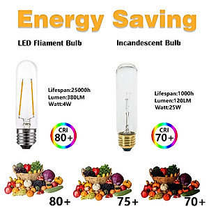 T10 LED Clear Bulbs Warm White 2700K LED Tubular Edison Light Bulbs 4W Dimmable Tube Vintage Led Bulbs 40 Watt Equivalent,E26 Medium Base, LED Filament Retro Bulb for Desk Lamp, Pendant Lights 3 Pack