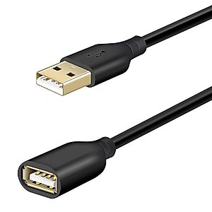 Fasgear USB 2.0 Extension Cable: 6ft USB 2.0 Type A Male to Female Extension Cord Data Transfer Extender with Gold-Plated Connector for USB Flash Drive/Hard Drive/Mouse/Printer (Black)