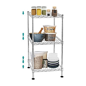 ANTSKU 3-Tier Adjustable Shelving Unit, Metal Wire Rack with Leveling Feet, Standing Storage Shelf for Laundry, Bathroom, Kitchen, Pantry, Closet (12" D x 12" W x 23.5" H, Chrome)
