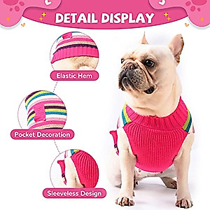 XGDMEIL Dog Sweater Pet Clothes Cute Funny Striped Puppy Turtleneck Sweater Holiday Costumes Soft Warm Kitten Dog Knitwear Vest Cold Weather Outfits for Small Medium Large Dogs Cats(Rose Red,XS)