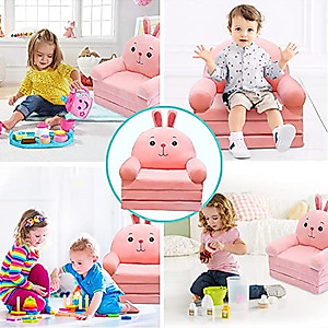 DOFIMATE 2 in 1 Pink Kids Toddler Couch Fold Out, Plush Kids Chair for Girls Toddlers Sofa Personalized Baby Couch Flip Open Mini Couch Baby Sofa Bed Chair for Toddlers Girls 0-3