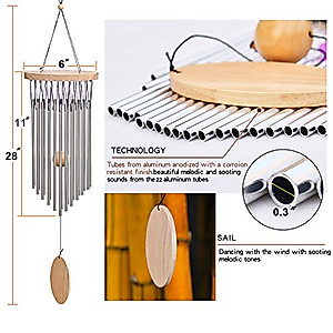 SuninYo Wind Chimes Outdoor,22 Tubes Wind Chimes with S Hook,a Quality Gift for Garden, Patio, Balcony and Indoor Decor, Silver