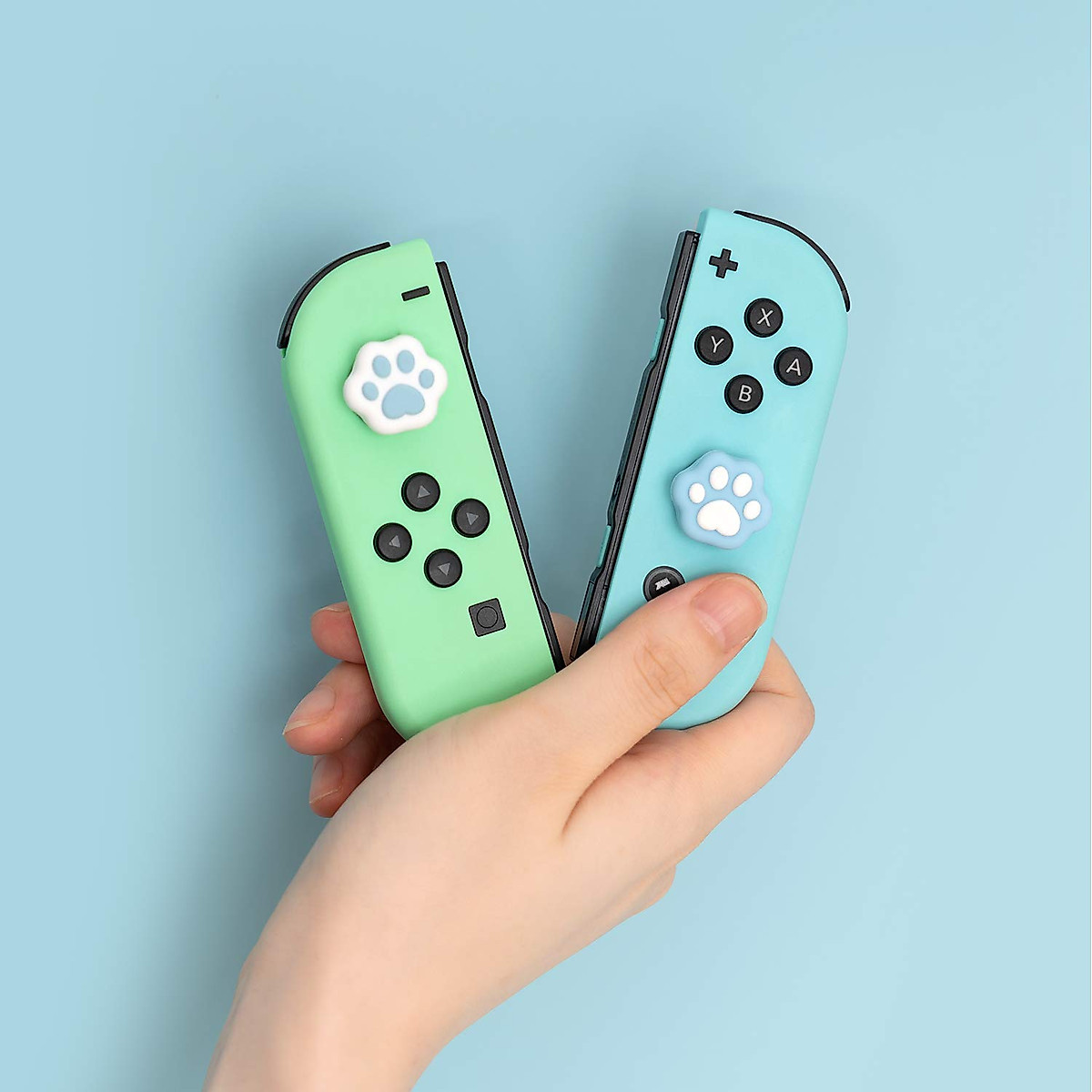 GeekShare Cat Paw Shape Thumb Grip Caps Soft Silicone Joystick Cover Compatible with Switch/OLED/Switch Lite,4PCS (Pink & Blue)
