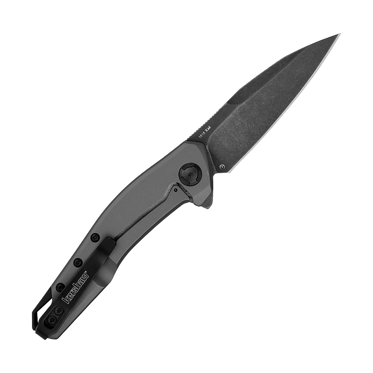 Kershaw Sanctum Pocket Knife, Curved Grey PVD Stainless Steel Handle, 3 inch 8Cr13Mov Blackwash Blade, Pocketclip