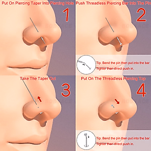 BodyAce G23 Titanium Threadless Piercing Taper, 14G 16G 18G Piercing Taper Insertion Pin, Body Piercing Stretching Kit Assistant Tool for Nose/Ear/Navel/Lip/Eyebrow [16G(1.2mm)]