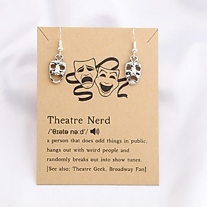 Gzrlyf Comedy and Tragedy Mask Earrings Drop Dangle Earrings Drama Masks Jewelry Theater Gifts (drop dangle earrings)