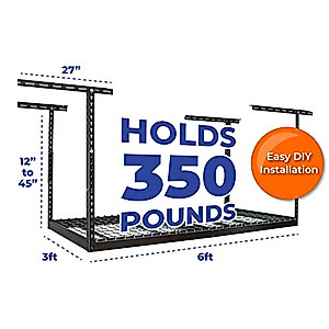 MonsterRax Overhead Garage Storage Rack - Heavy Duty Racks for Garage with 400 lb Capacity, Easy Garage Shelving, Adjustable Storage Rack, Ceiling Mount Storage Shelves 3x6 Hammertone (12"-45")