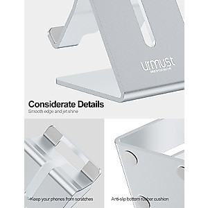 Urmust Desk Cell Phone Stand Holder Aluminum Phone Dock Cradle Compatible with Switch, for iPhone 14 13 12 11 Pro Xs Xs Max Xr X 8 7 6 6s Plus 5 5s 5c, Office Decor Accessories Desk (Silver)