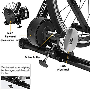 Bike Trainer, Magnetic Bicycle Stationary Stand for Indoor Exercise Riding, 26-29" & 700C Wheels, Quick Release Skewer & Front Wheel Riser Block Included