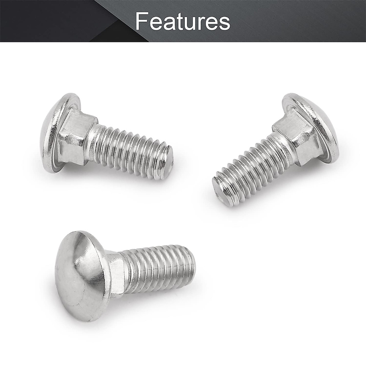 MroMax 10PCS Carriage Bolts M6x16mm Half Round Head Square Neck Bolt Fasteners 304 Stainless Steel Neck Carriage Bolt Silver Tone