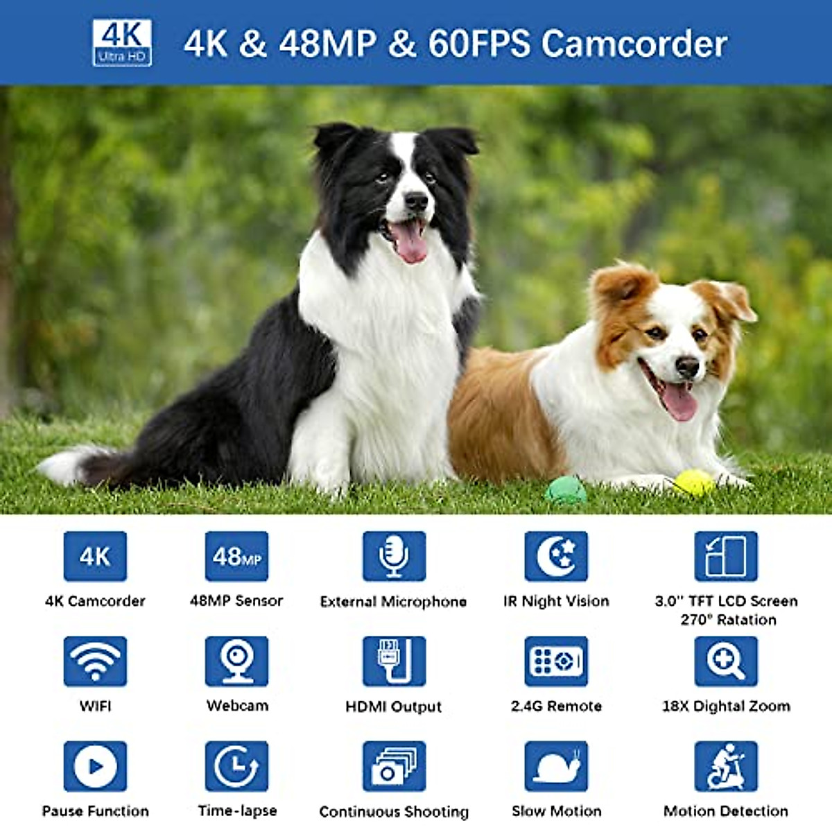 MISIOU Video Camera Camcorder, 4K 48MP 60FPS IR Night Version Vlogging Camera 18X Zoom WiFi Digital Camera YouTube Recorder Camera with Microphone, 2.4G Remote Control, Lens Hood