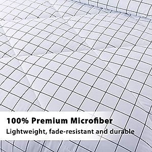 Andency White Grid Comforter Full(79x90Inch), 3 Pieces(1 Plaid Comforter and 2 Pillowcases) White Plaid Comforter Set, Microfiber Down Alternative Comforter Bedding Set