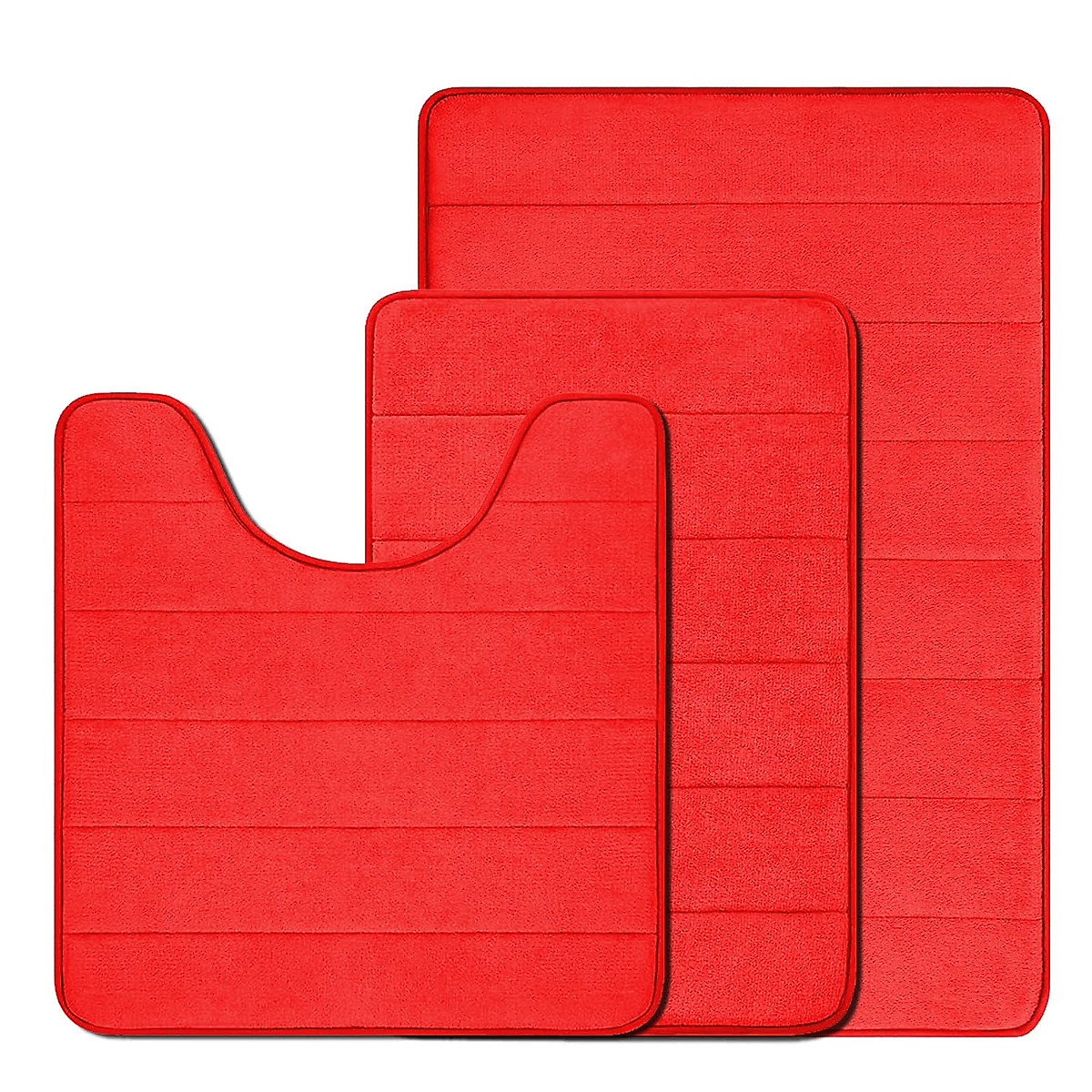 Bathroom Rugs Memory Foam Bath Mat Bathroom Rugs Sets 3 Piece Bath Mats for Bathroom Sets Thick Soft Absorbent Bath Rugs Shower Mat with No Slip PVC Backing Machine Washable,Easy to Dry - Red