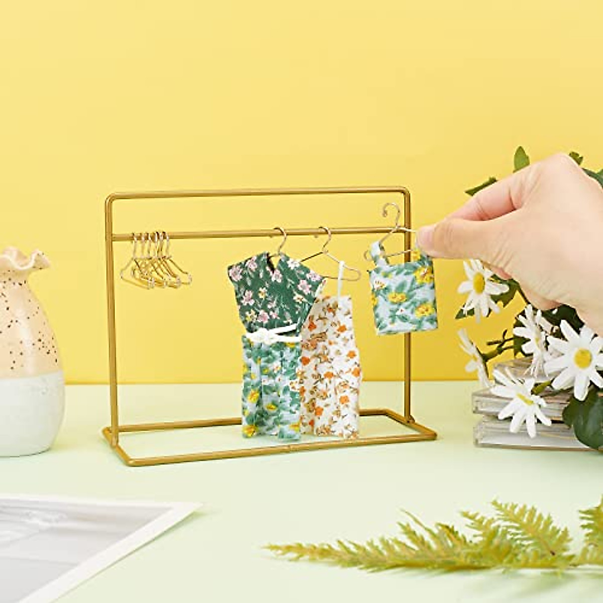 SUPERFINDINGS 1 Set Doll Garment Rack Including 1Pc 6x2.8x4.7inch Doll Clothes Storage Rack Doll Closet and 10Pcs Mini Doll Clothes Hangers Doll Wardrobe Furniture Accessories for Dollhouse Supplies