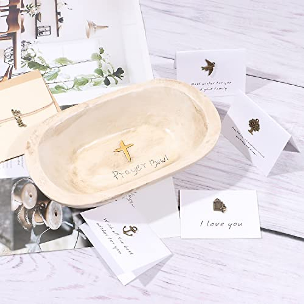 WHLHMK Resin Prayer Small Dough Bowl, Christian Cross Prayer Bowl, Religious Dough Bowl Religious Gifts for Women, Farmhouse Decor Rustic Home Decor (White 8.6 x 5 x 2')
