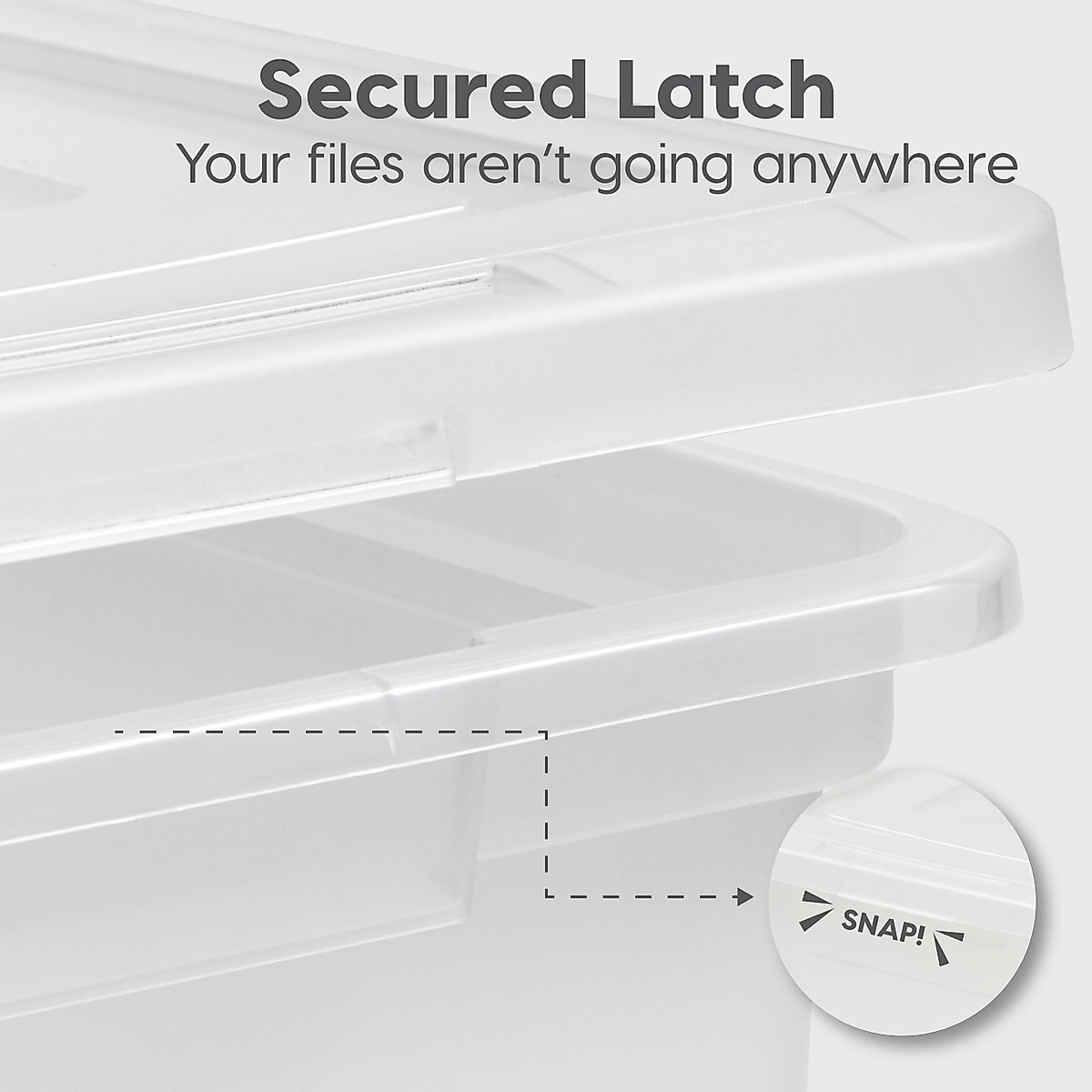 IRIS USA Letter & Legal Size Plastic Storage Bin Tote Organizing File Box with Durable and Secure Latching Lid, Stackable and Nestable, 4 Pack, Black