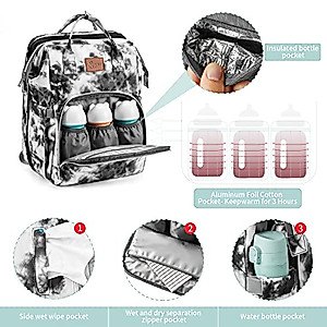 SYNPOS Tie Dye Baby Diaper Backpacks, Changing Station Diaper Bags for Boys Girl with Bassinet Mat Pad Travel Waterproof Stroller Straps Large Capacity