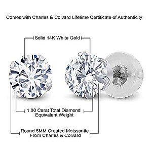14K White Gold Forever Classic Moissanite by Charles & Colvard Stud Earrings For Women (1.00 Cttw, Round 5MM)