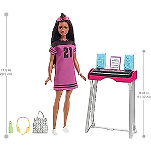 Barbie: Big City, Big Dreams Barbie “Brooklyn” Roberts Doll (11.5-in, Brunette with Braids) & Music Studio Playset with Keyboard & Accessories, Gift for 3 to 7 Year Olds