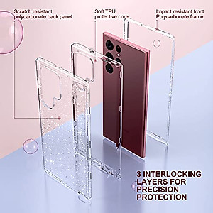 ULAK Compatible with Samsung Galaxy S22 Ultra 5G Case, Heavy Duty Shockproof Hybrid Soft TPU Bumper Drop Protection Transparent Phone Case for Galaxy S22 Ultra 5G 6.8 inch - Clear Glitter