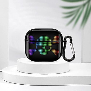 Bright Pixel Skull Crossbones Icon Printed Bluetooth Earbuds Case Cover Compatible for Airpods 3 Protective Storage Box with Keychain