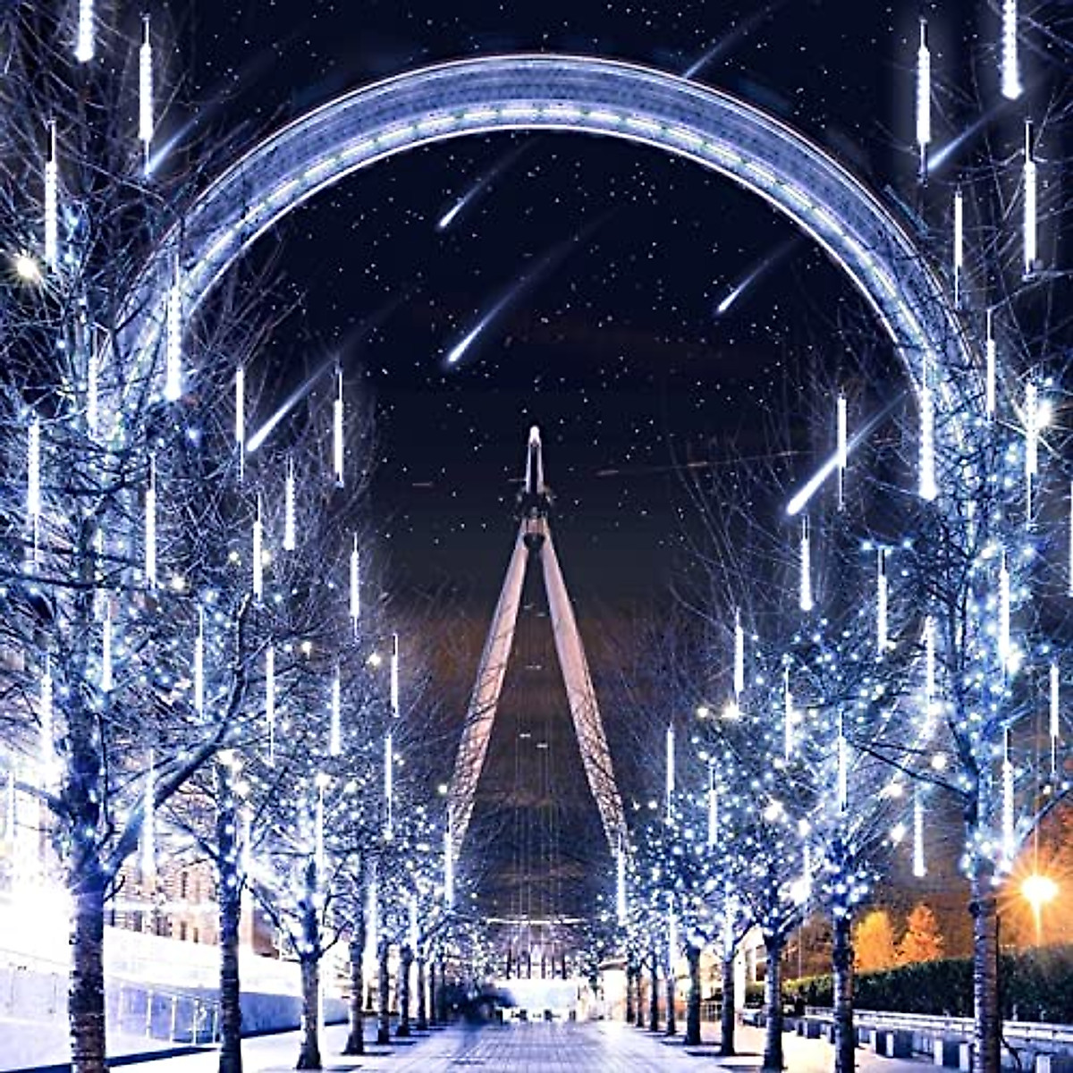 JMEXSUSS 2 Pack Solar Meteor Shower Lights, 16 Tube 288 LED White Solar String Lights Outdoor, Waterproof Solar Christmas Lights for Tree Patio Garden Wedding Party Decorations