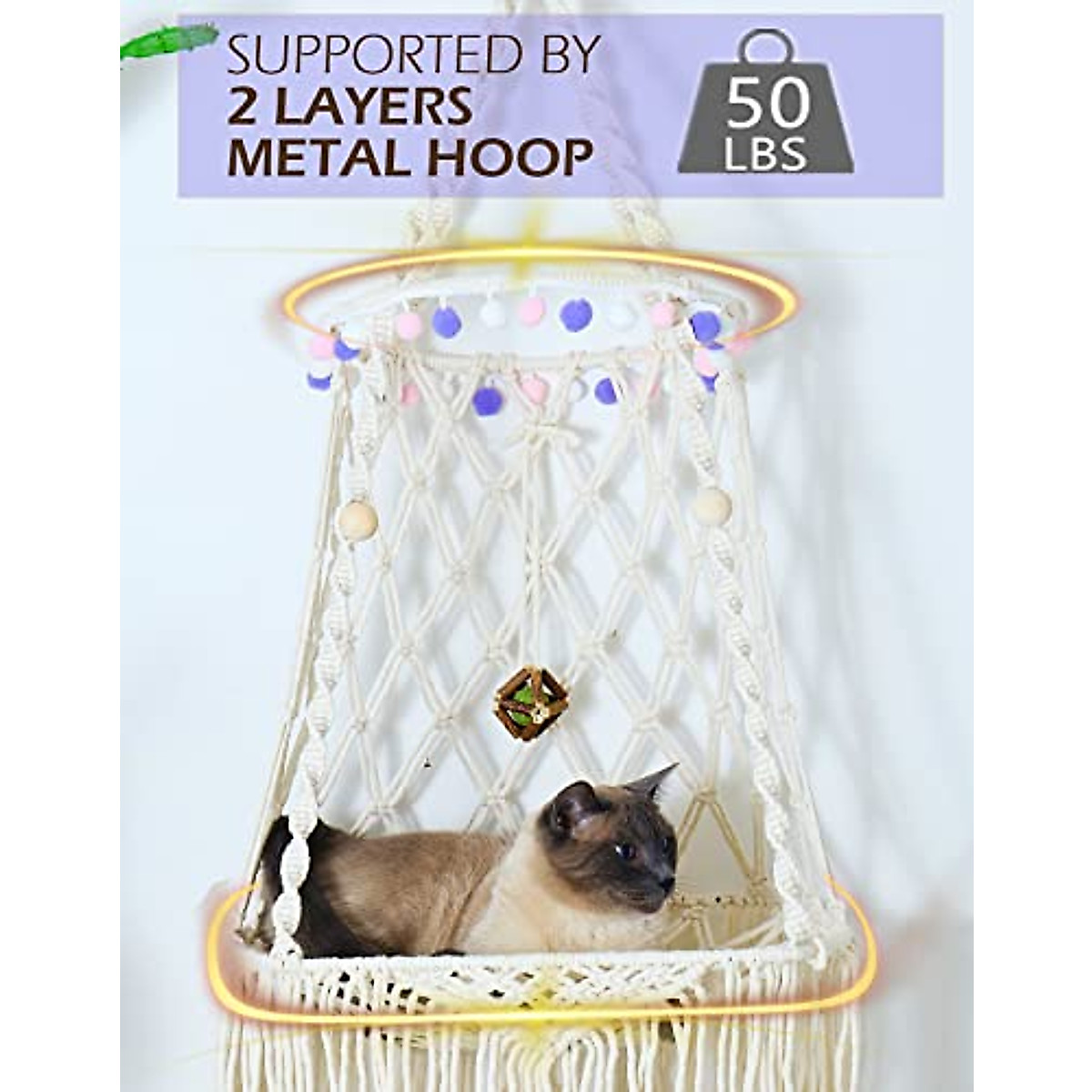 KARCEEY Hanging Cat Hammock Bed,9 Pcs Macrame Cat Swing Bed,Macrame Hanging Cat Bed, with 2 Catnip Mat Bed