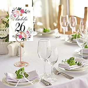 26 PCS Table Number Holder - Table Card Holder Stand Wire Photo Holder with 26 Pcs Floral Table Number Cards, Place Card Holder Stand for Weddings Party Office Paper Memo Menu Note Clips