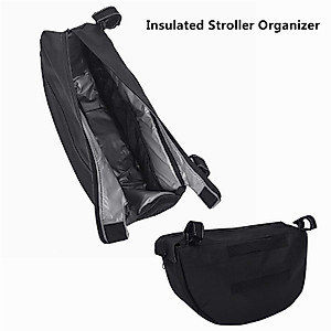 Insulated Universal Stroller Organizer, Stroller Side Sling Saddle Bag,Multiple Zipper Pockets for Bottle, Diaper, Phone, Toys, Baby Items - Fits All Strollers, Easy Installation