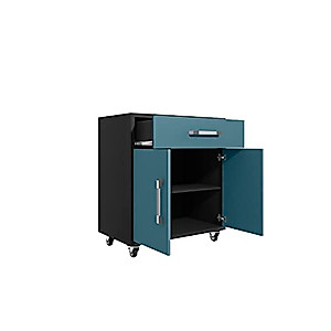 Manhattan Comfort Eiffel 4-Piece Garage Storage Set in Matte Black and Aqua Blue