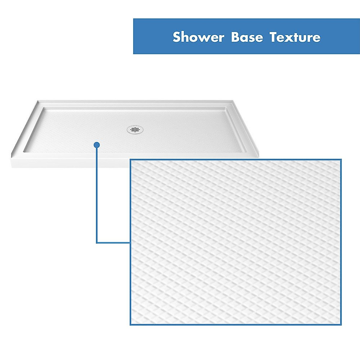 DreamLine SlimLine 36 in. D x 54 in. W x 2 3/4 in. H Center Drain Single Threshold Shower Base in White, DLT-1136540