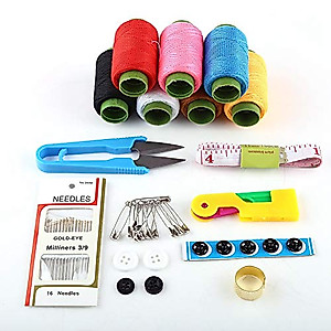 Sewing Supplies Set Portable Sewing Kit Box Plastic Organizer Storage Box with Removable Interlayer for 10pcs Sewing Tools Including Needle Tape Measure Scissor Thimble(Yellow)