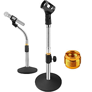 Eison Microphone Stand Desk Mic Stand Desktop Microphone Stand Adjustable Tabletop Microphone Stand with Gooseneck Mic Clip 5/8" Male to 3/8" Female Screw for Blue Yeti Snowball Christmas gift