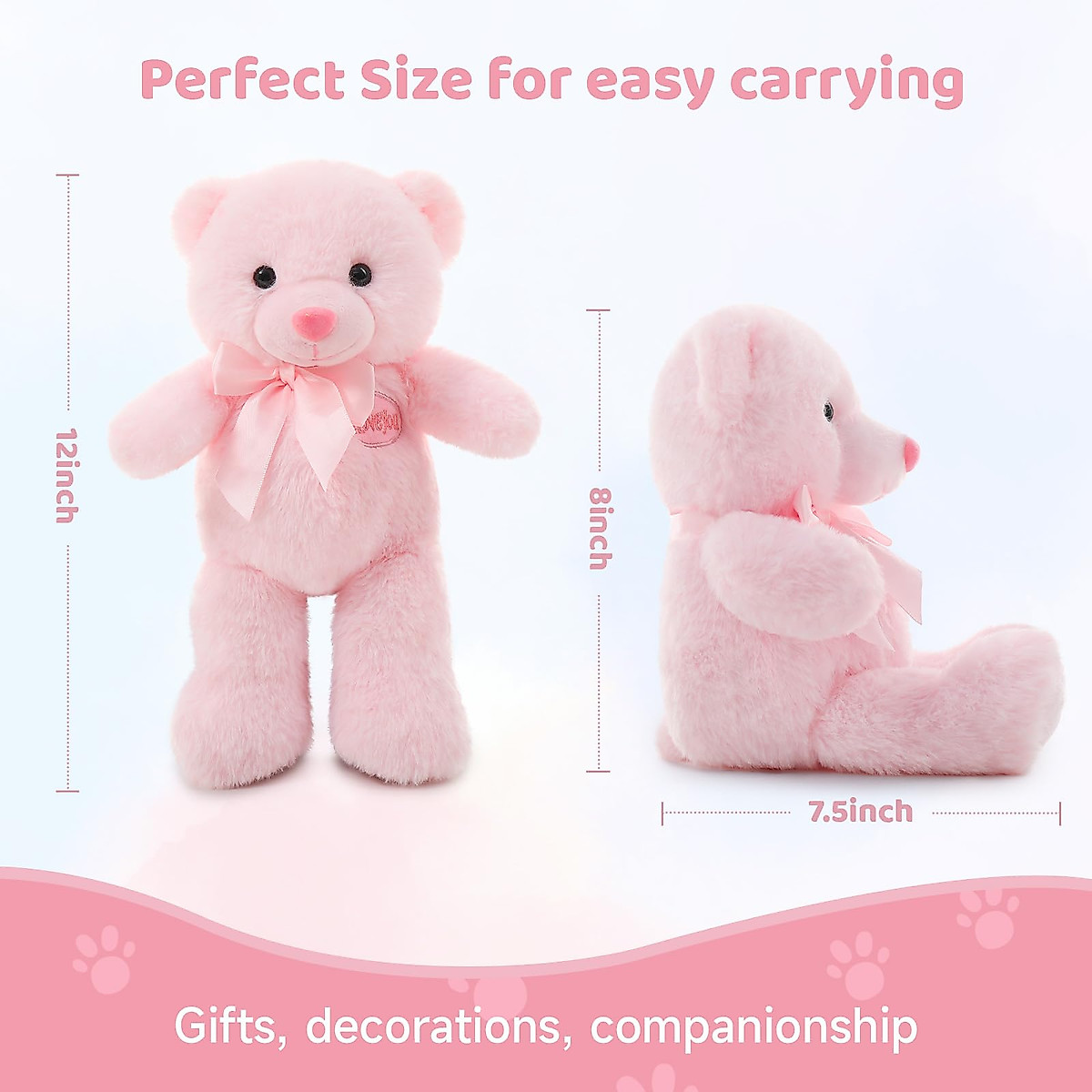 Tezituor 2 Pack Pink and Blue Teddy Bear, Small Teddy Bear Stuffed Animal Plush for Christmas Valentines Day Baby Shower Birthday, Cute Pink Blue Bear Stuffed Animal for Girl Boy