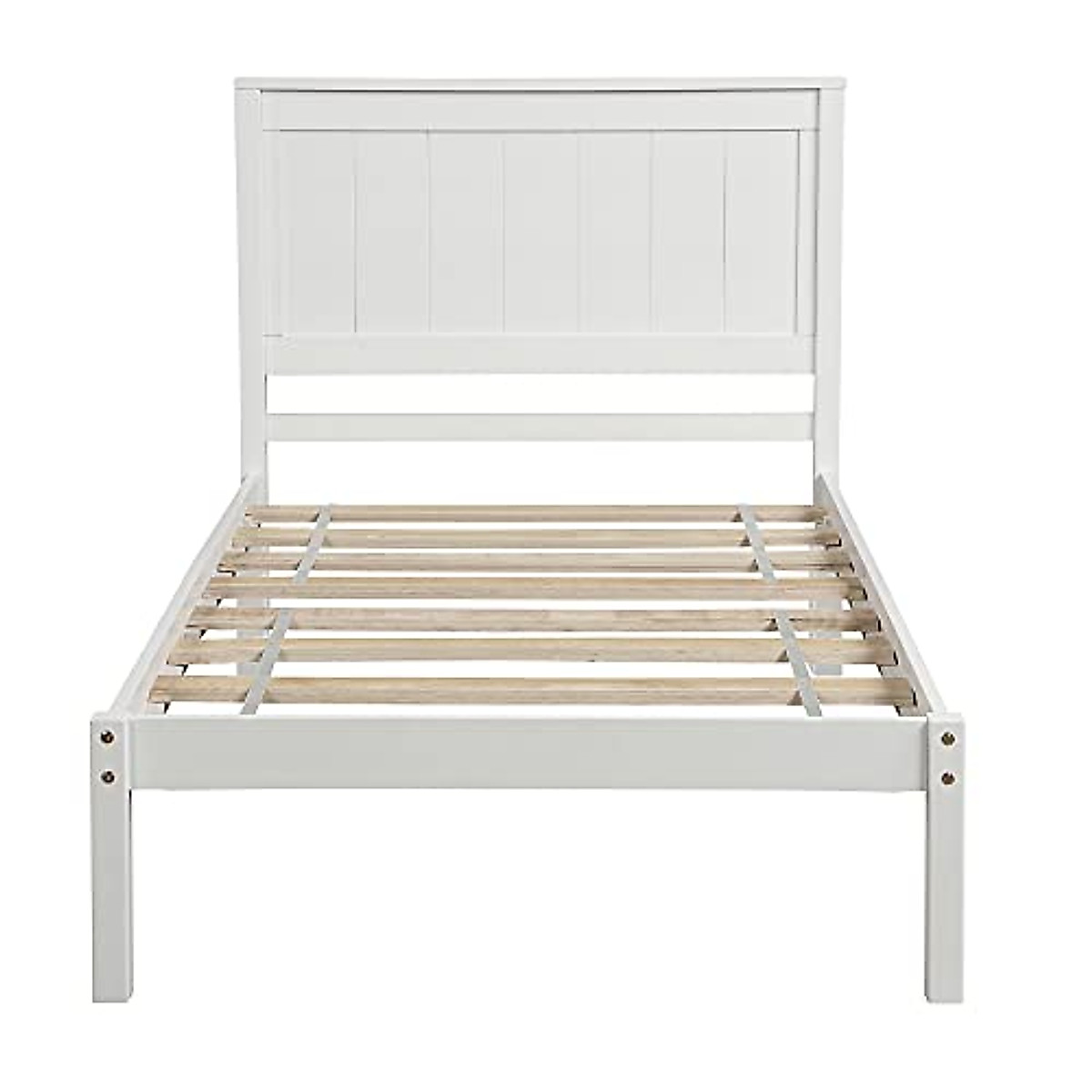 P PURLOVE Twin Size Platform Bed Frame with Headboard, Wood Platform Bed with Slat Support, No Box Spring Needed, White