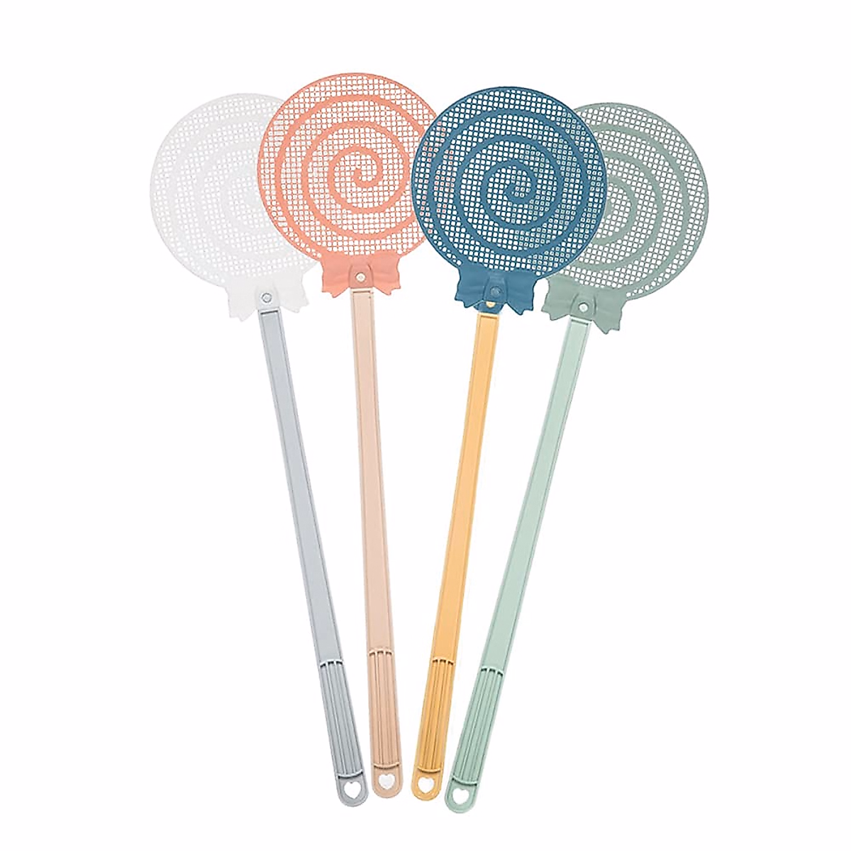 2 Pcs White Cute Fly Swatter Summer Mesh Long-Handled Manual Fly Swatter for Adult Thickened Candy-Shaped Plastic Mosquito Swatter Flying Insect Swatter