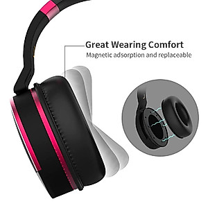 ZPVGZY Yagoolh E8 Bluetooth Headphones Wireless Headphones Active Noise Cancelling Headphones Over Ear with Microphone, Soft Protein Earpads, 30 Hours Playtime for Travel/Work (Rose Red)