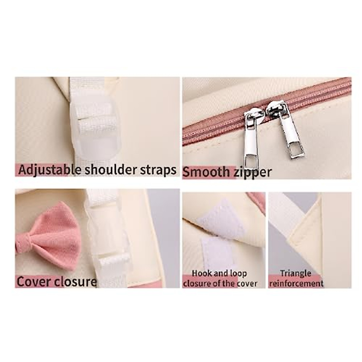 ZHSteveG Pink Backpack Bow With Pendant Cute Large Capacity Kawaii Aesthetic Backpack Cute Mochilas Daypacks (Pink white)