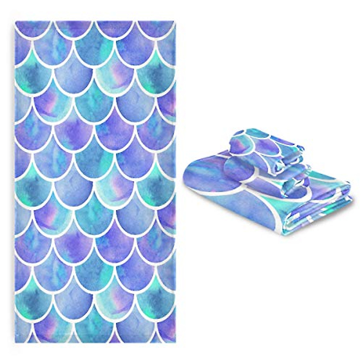 Vdsrup Mermaid Scales Bathroom Towels Set of 3 Magic Rainbow Scale Bath Hand Towel Soft Washcloth Beach Face Guest Towel Kitchen Tea Dish Towels Housewarming Gifts