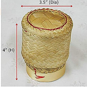 Thai Handmade Sticky Rice Serving Basket Small Size (Pack of 2) by khuaek