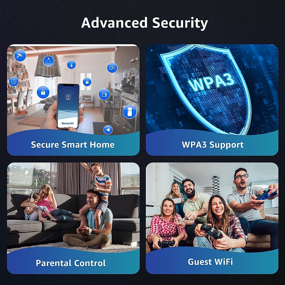 Speedefy WiFi 6 Router, AX1800 Smart WiFi Router, 4-Stream Dual Band Wireless Router for Home Internet & Gaming, 1.5GHz Quad-Core CPU, MU-MIMO, OFDMA, Parental Control, VPN, IPv6 (Model KX450)