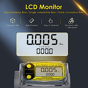 CGOLDENWALL 1-inch Digital Fuel Meter, Turbine Water Flow Meter with Two 1inch NPT Adapters, Gallon Flow Meter for Liquids with Flow Rate 2.5-26GPM, Inline Flowmeter for Diesel Kerosene Gasoline etc.