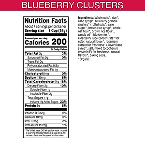 Kashi Cold Breakfast Cereal, Vegan, Organic Fiber, Blueberry Clusters, 13.4oz Box (1 Box)